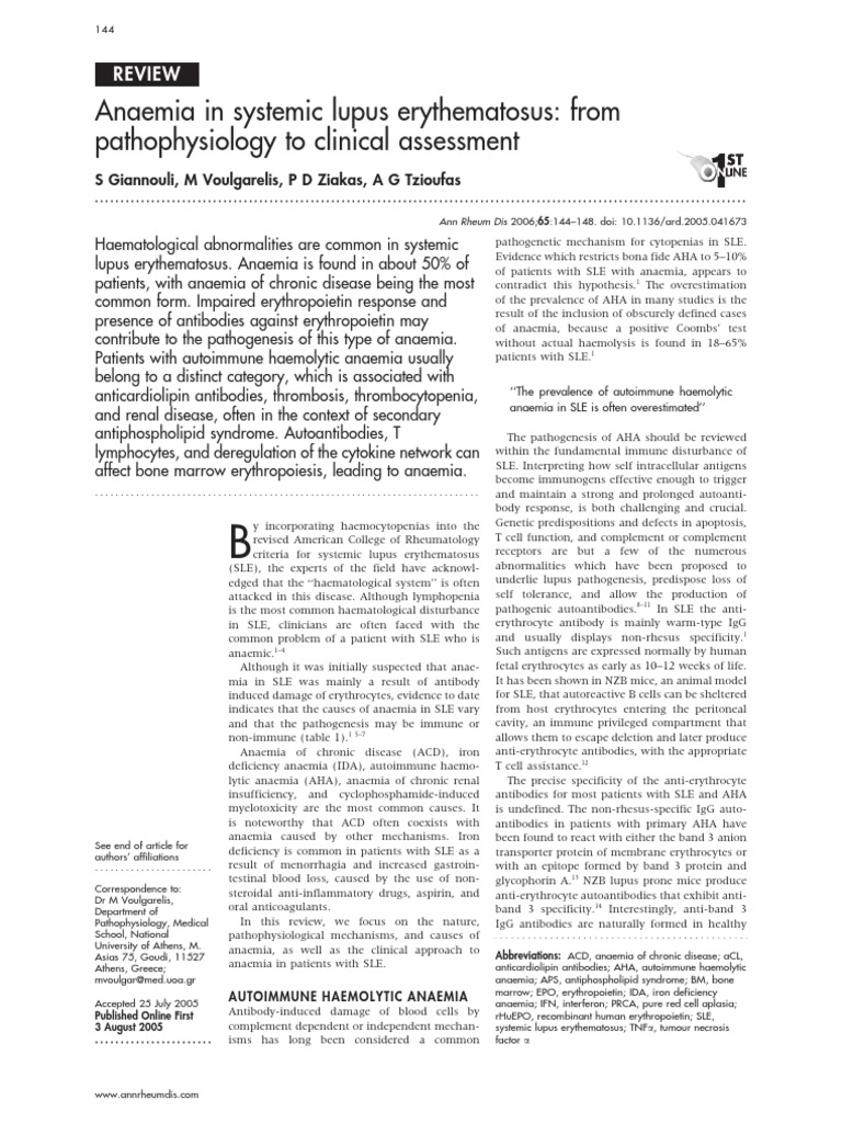 Anaemia in Systemic Lupus Erythematosus: From Pathophysiology To ...