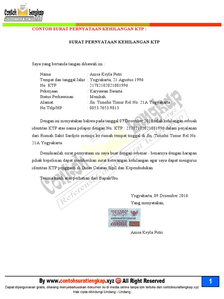 Contoh Surat Pernyataan Kehilangan Berbagai Dokumen Penting | PDF Contoh Surat Pernyataan Kehilangan Berbagai Dokumen Penting | PDF