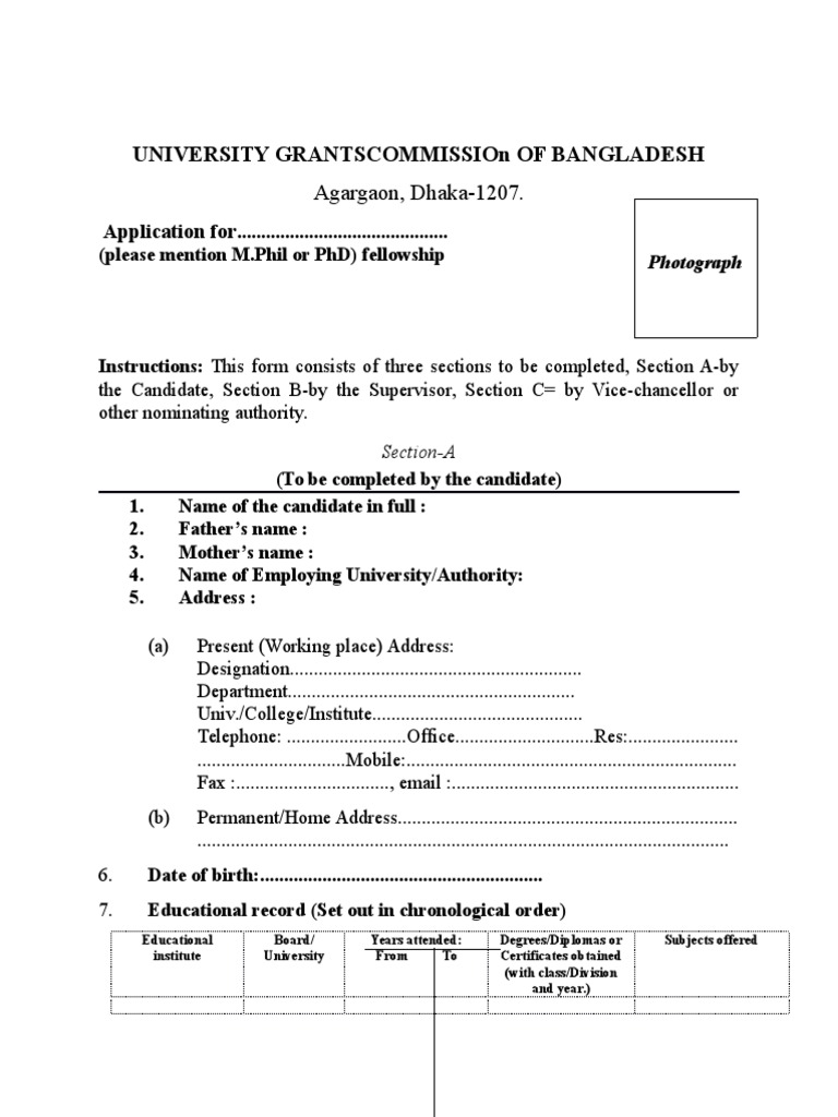 Application Form of UGC PhD M.phil Fellowship | Doctor Of Philosophy ...