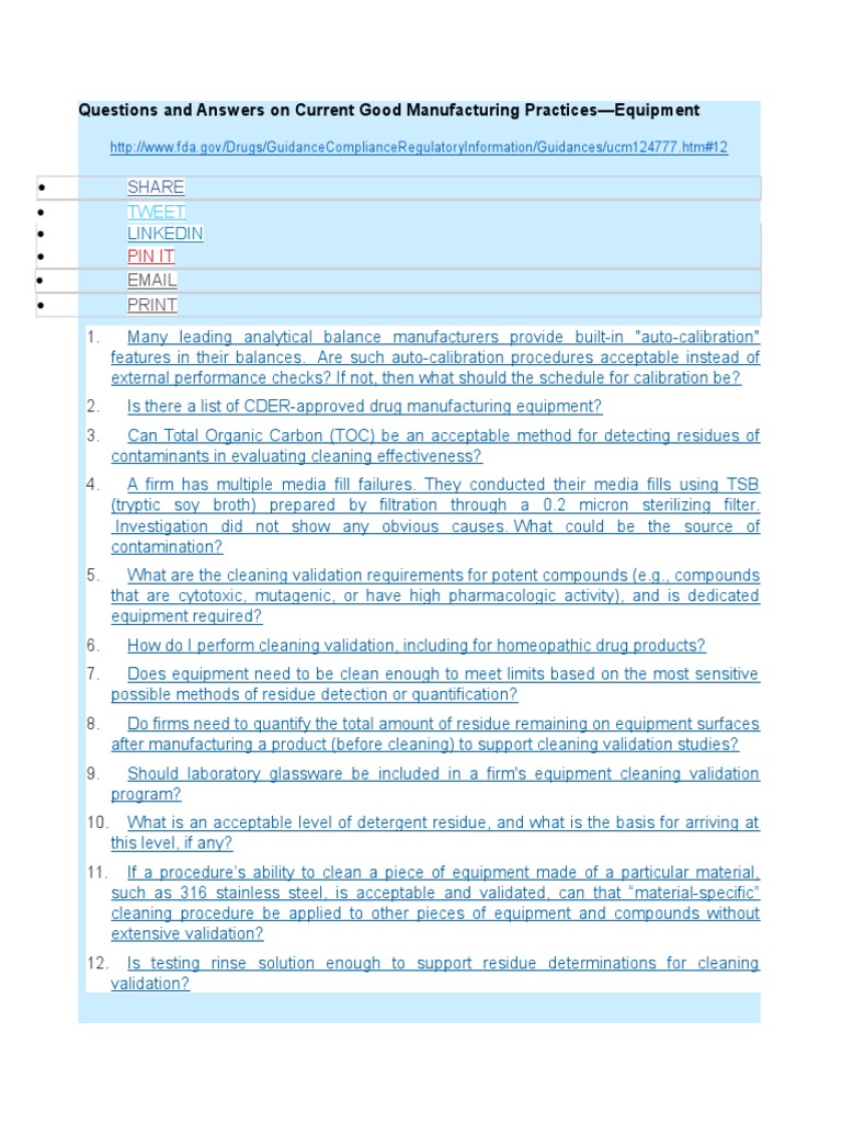 GMP Equipment Q&A Guide | PDF | Total Organic Carbon | Verification And ...