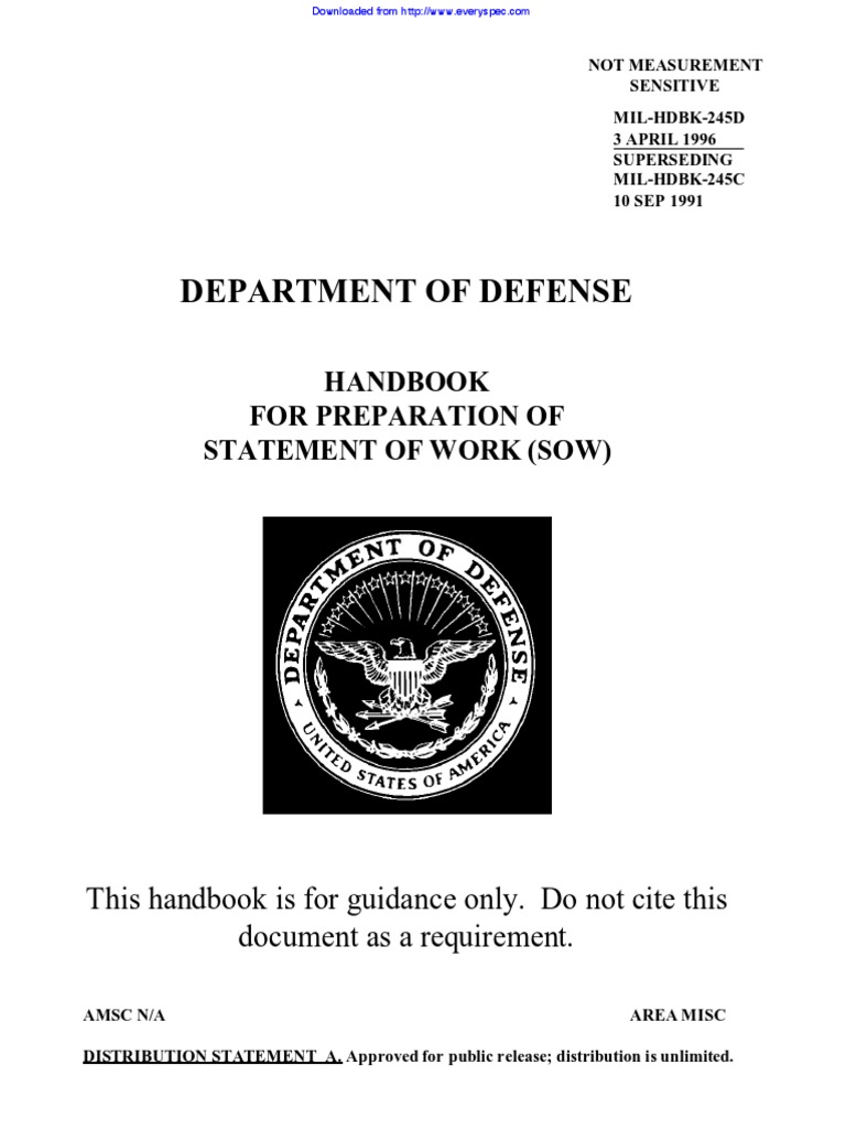 US Department of Defense (DoD) Handbook For Preparation of Statement of ...