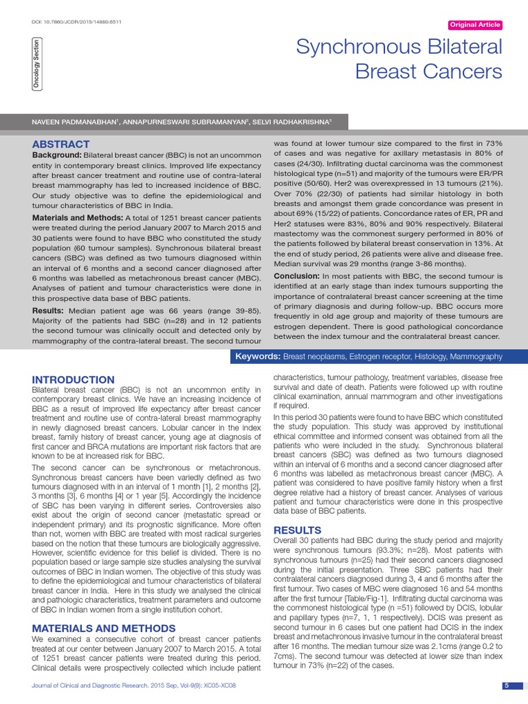 Synchronous Bilateral Breast Cancers: Abst T | PDF | Breast Cancer ...