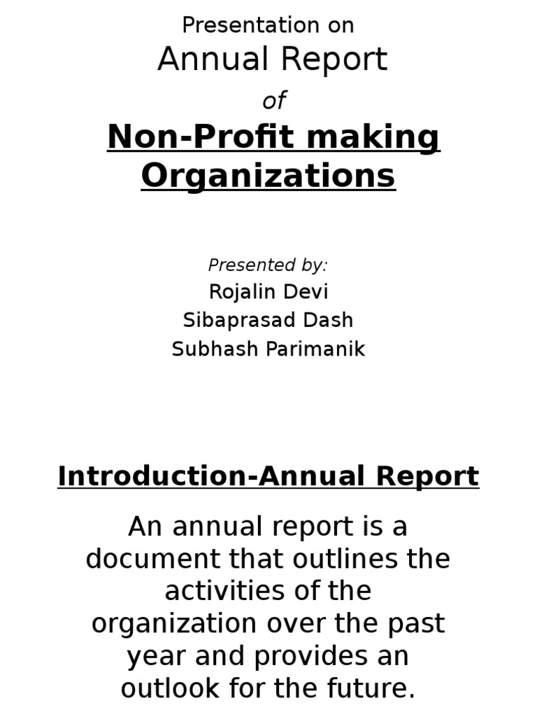 Presentation On Annual Report of Non-Profit Making Organizations | PDF ...
