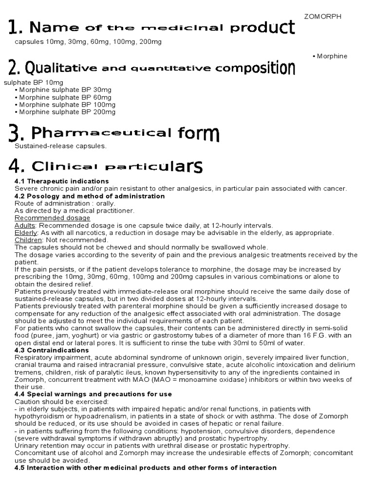 ZOMORPH Capsules 10mg | PDF | Opioid | Morphine