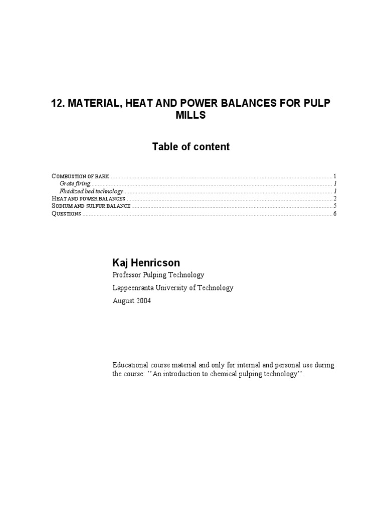12 Material Heat and Power Balances For Pulp Mills | PDF | Boiler ...