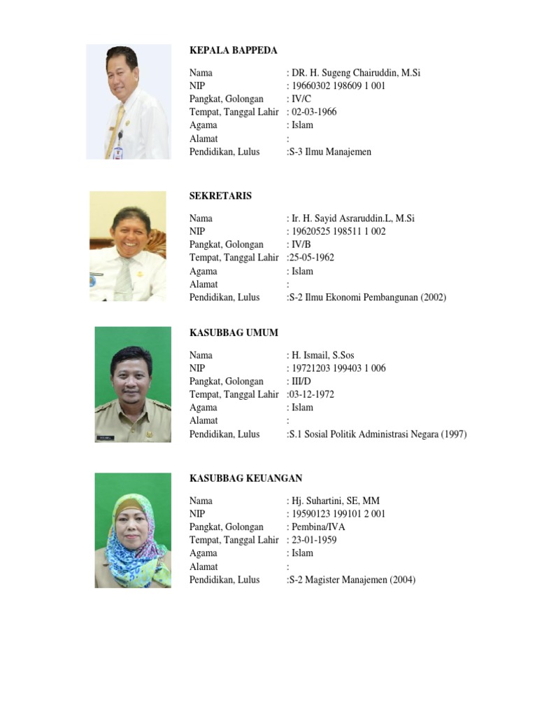 Profil Pejabat Bappeda Kota Samarinda | PDF