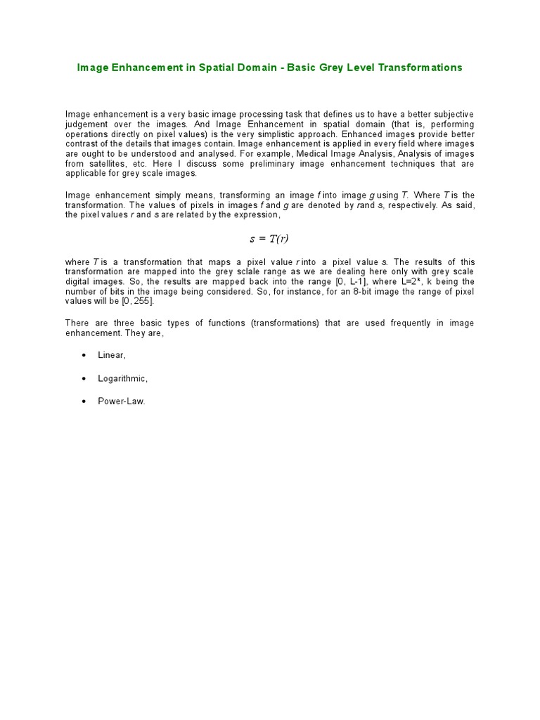 Image Enhancement in Spatial Domain - Basic Grey Level Transformations | PDF