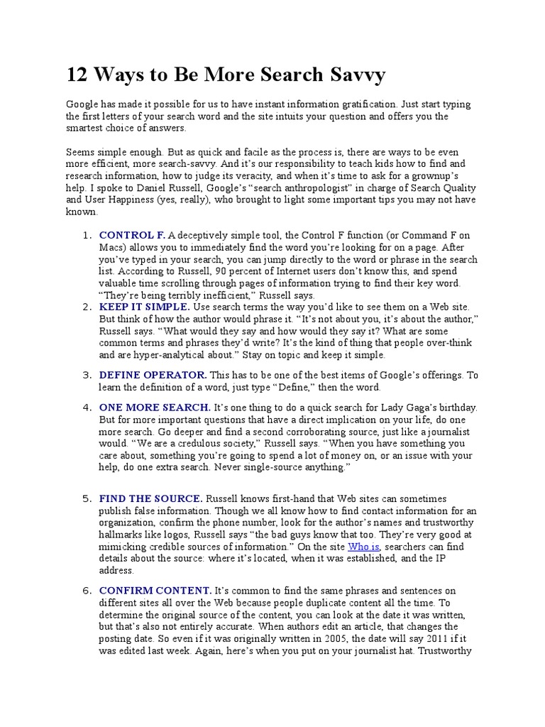 12 Ways To Be More Search Savvy | PDF | Wikipedia | Google