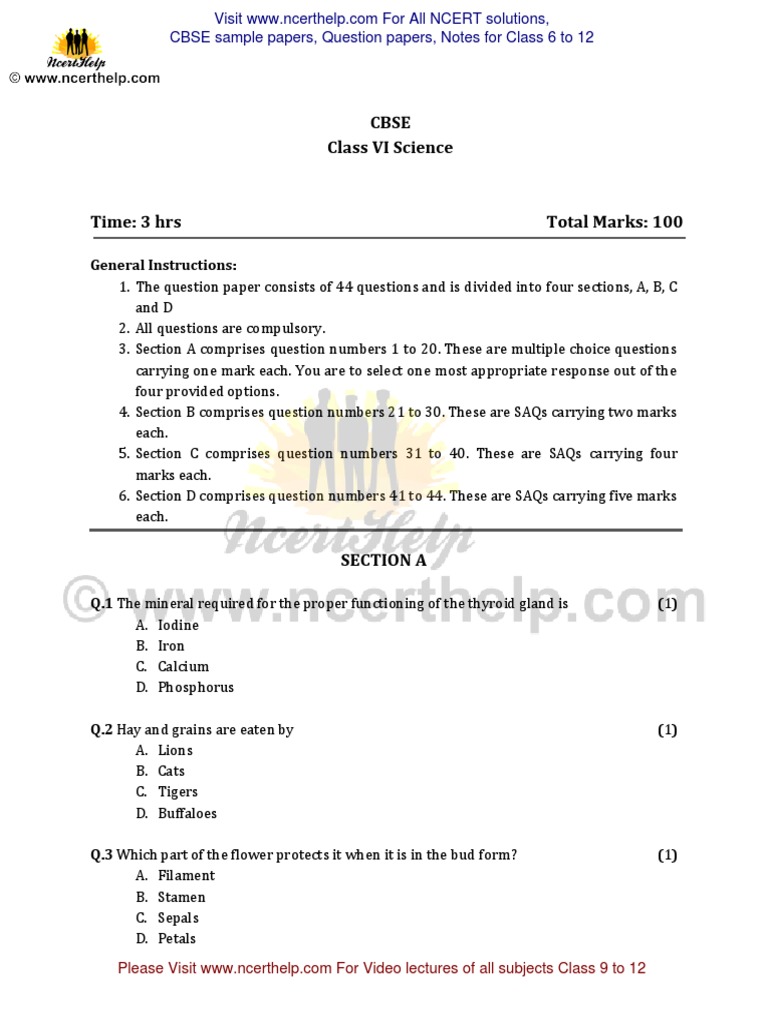 Cbse Class VI Science: General Instructions | PDF | Solubility | Water