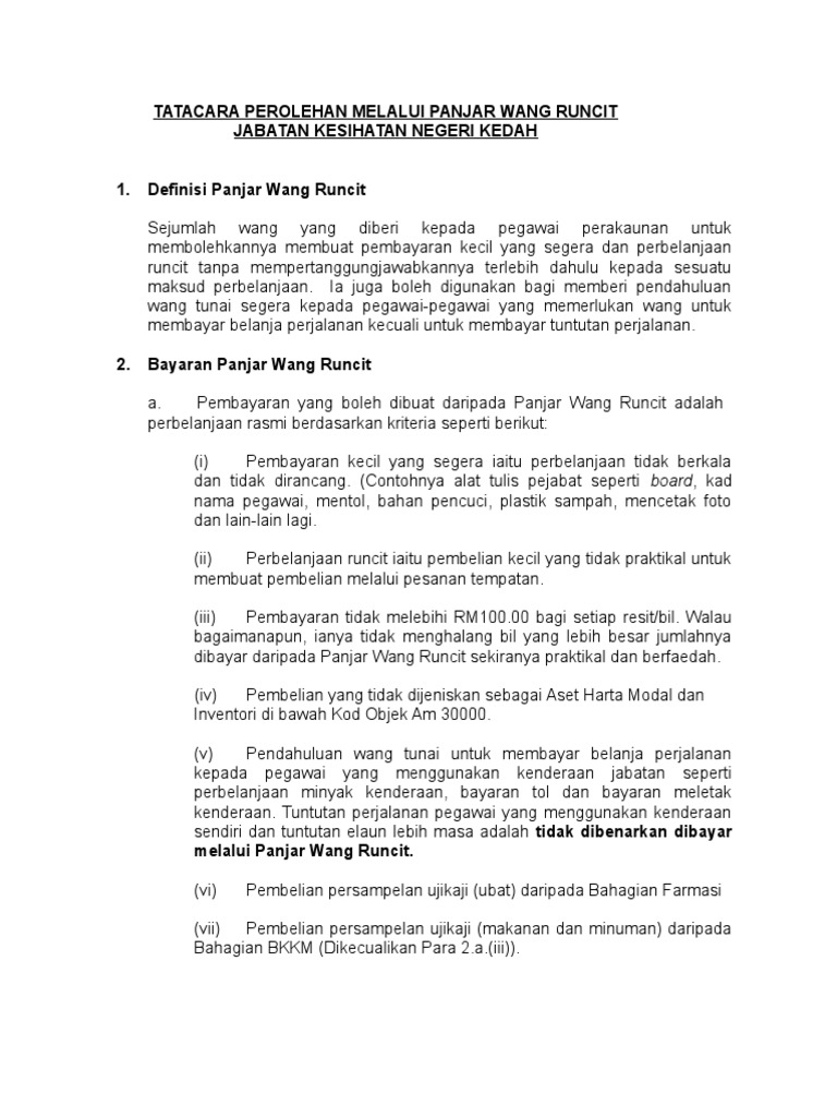 Tatacara Panjar Wang Runcit | PDF