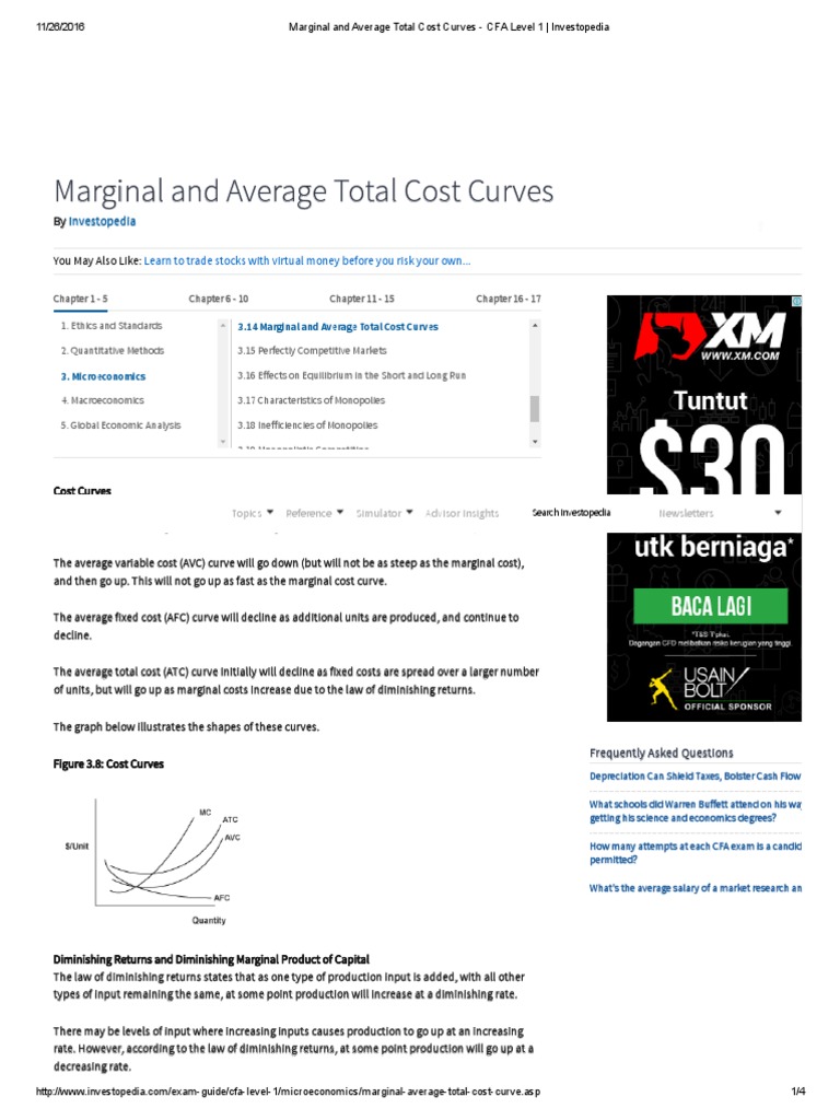Marginal and Average Total Cost Curves - CFA Level 1 - Investopedia ...