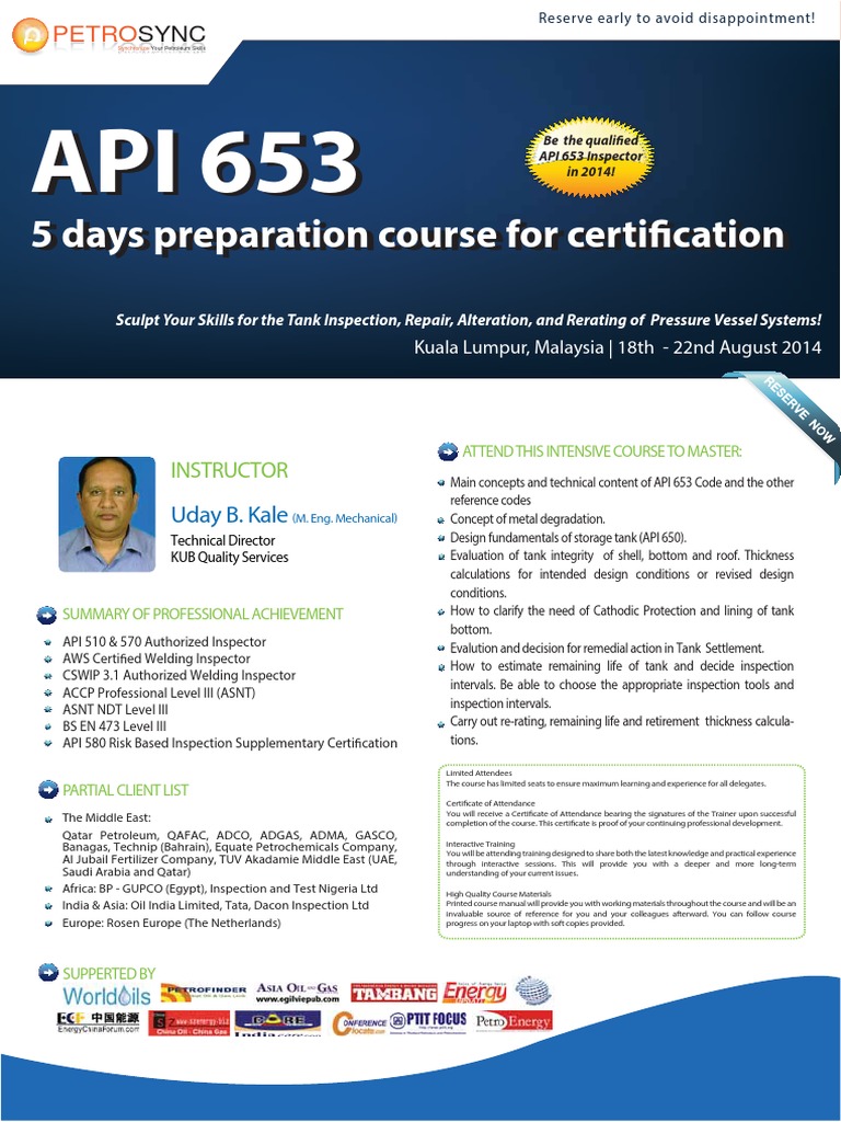 API 653 - Storage Tank Inspector Certification Examination Preparatory ...