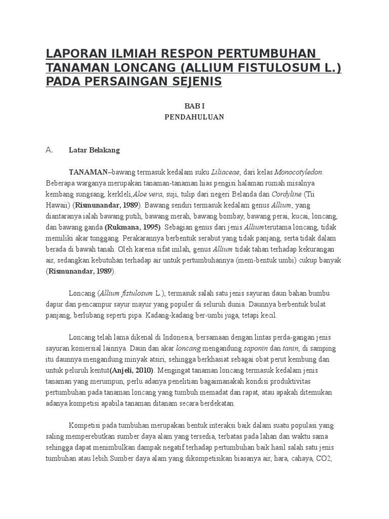 Laporan Ilmiah Respon Pertumbuhan Tanaman Loncang | PDF