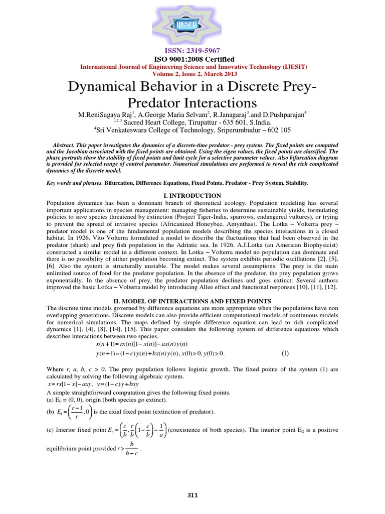 Dynamical Behavior in A Discrete Prey-Predator Interactions | PDF | Stability Theory | Dynamical ...