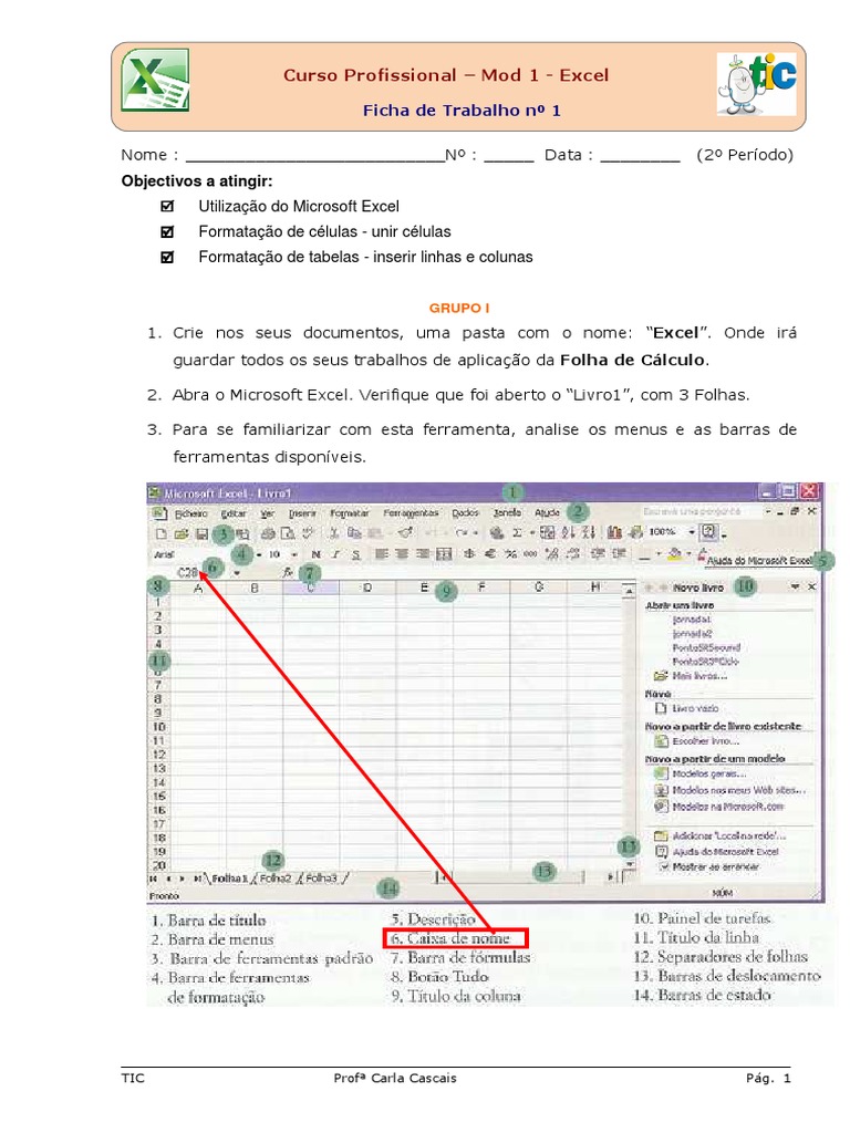 Ficha 1 Excel Tic | PDF | Planilha | Microsoft Excel