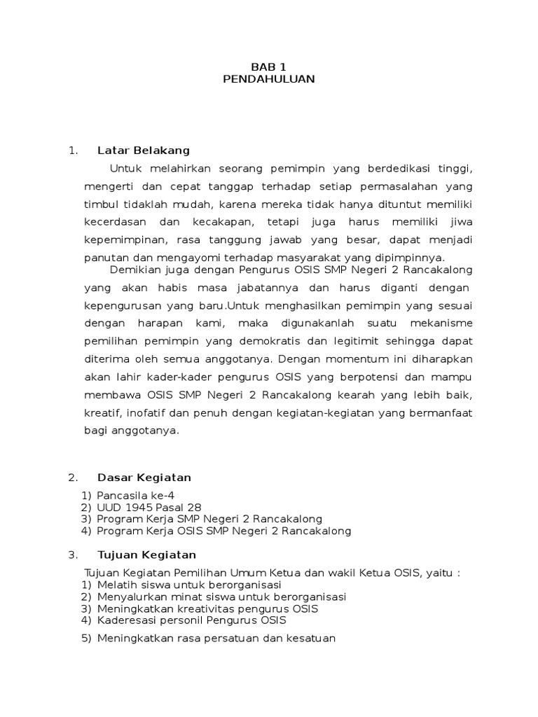 Draf Proposal Pemilihan Ketua Osis | PDF