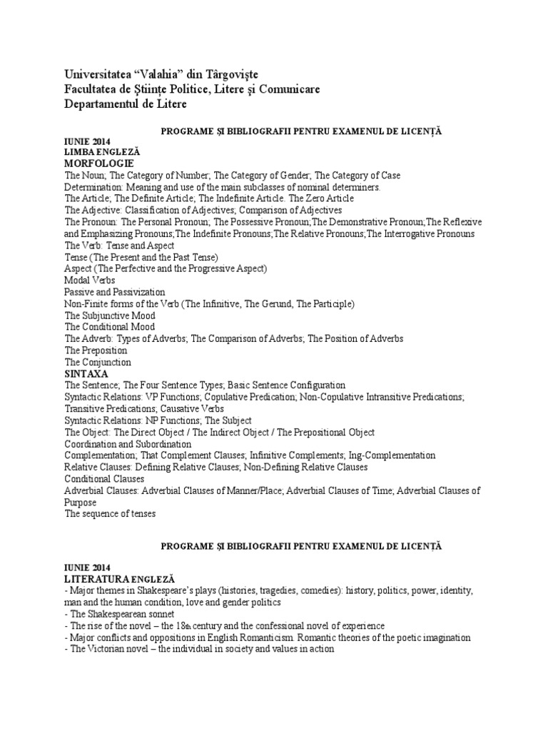 Tematica Examen de Licenta | PDF | Clause | Verb
