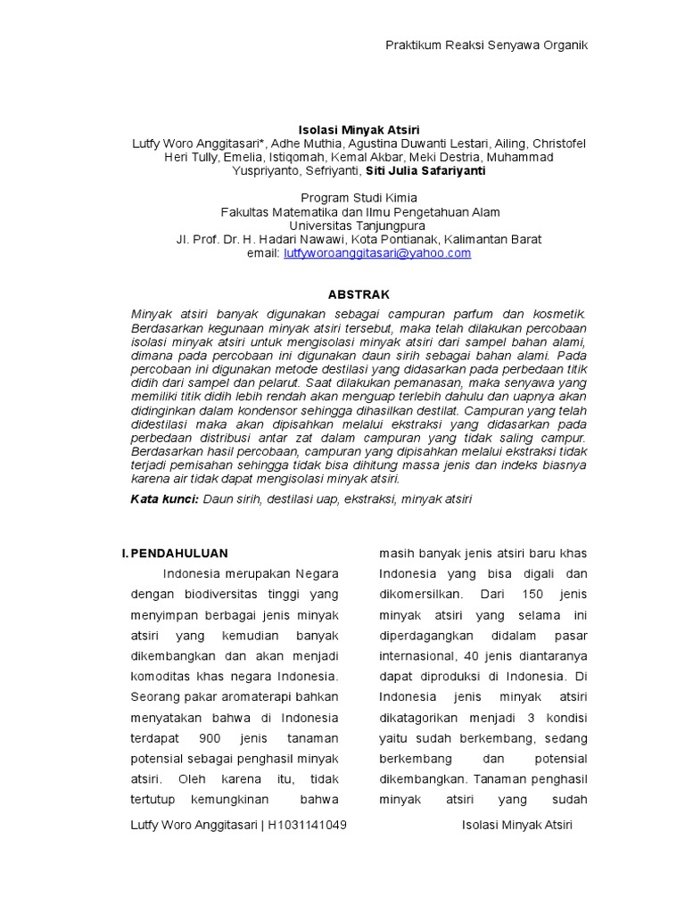 Laporan Isolasi Minyak Atsiri | PDF