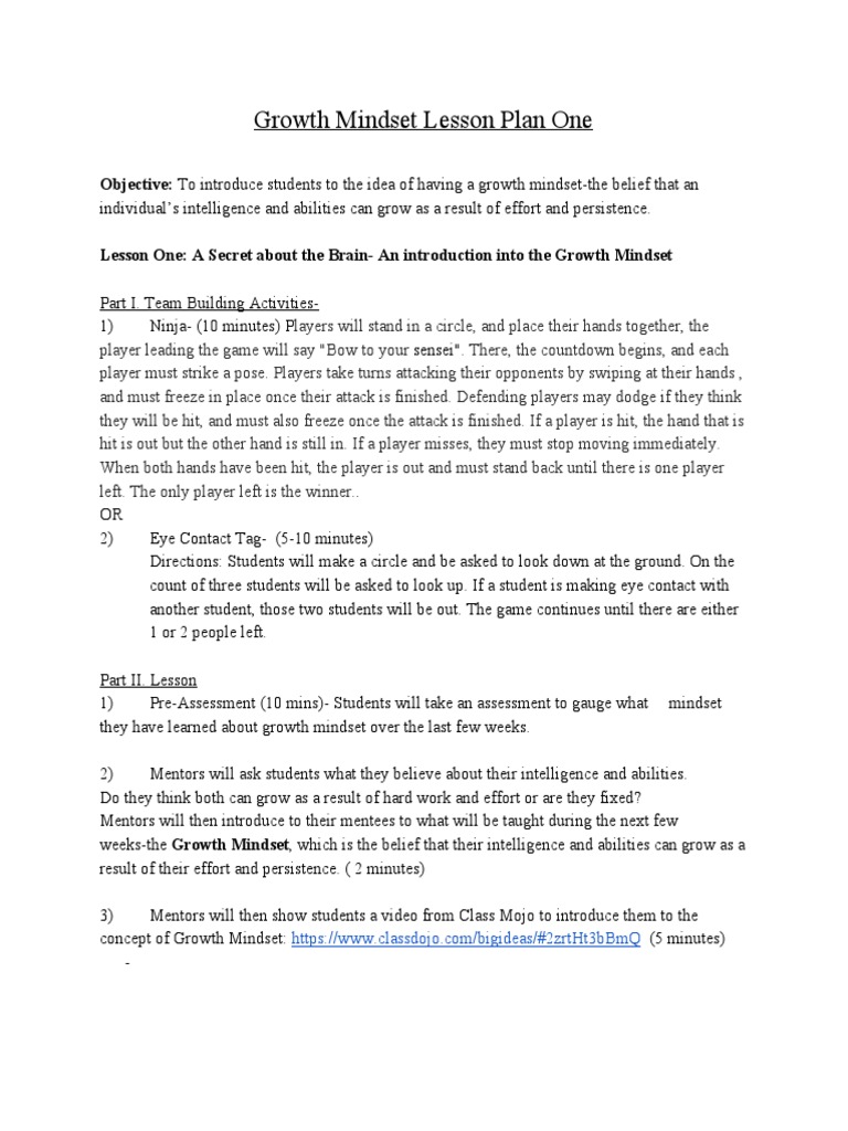 Growthmindsetlessonplans | PDF | Mindset | Mentorship