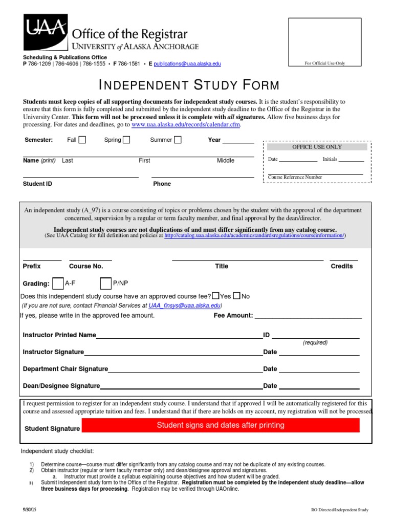 UAA Independent Study Form Guide | PDF | Business | Finance & Money ...