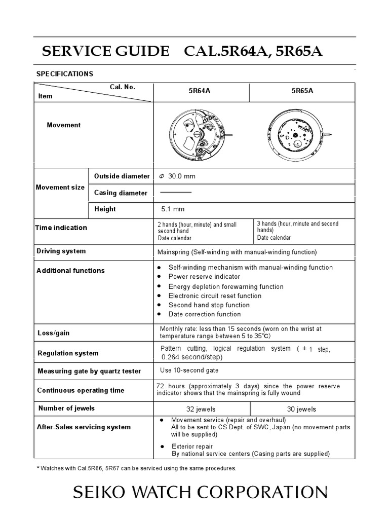 Seiko Spring Drive 5R54 & 5R65 Service and Technical Datasheet | PDF ...
