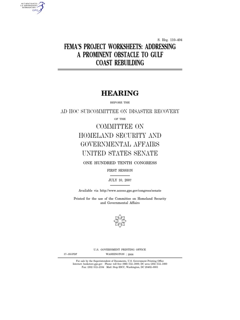 Fema'S Project Worksheets: Addressing A Prominent Obstacle To Gulf ...