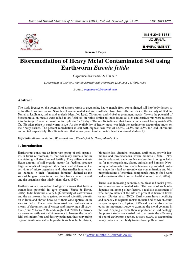 Soil Heavy Metal Bioremediation by Earthworm | PDF | Lead | Chromium