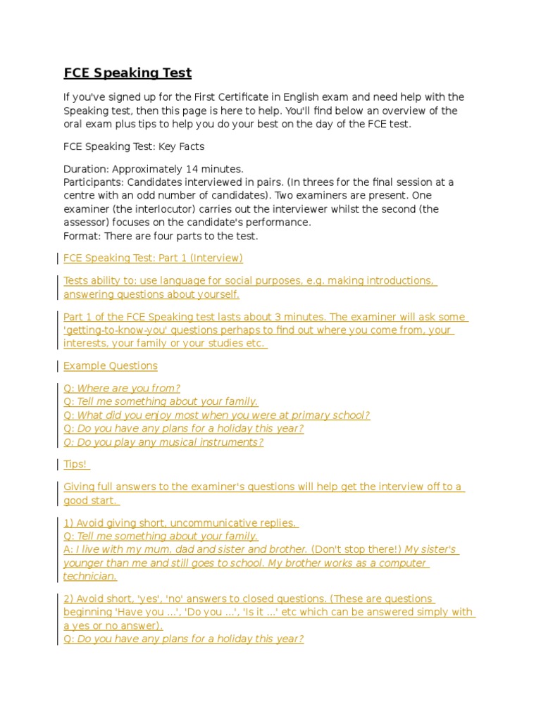 FCE Speaking Test | Download Free PDF | Test (Assessment) | Cognitive ...