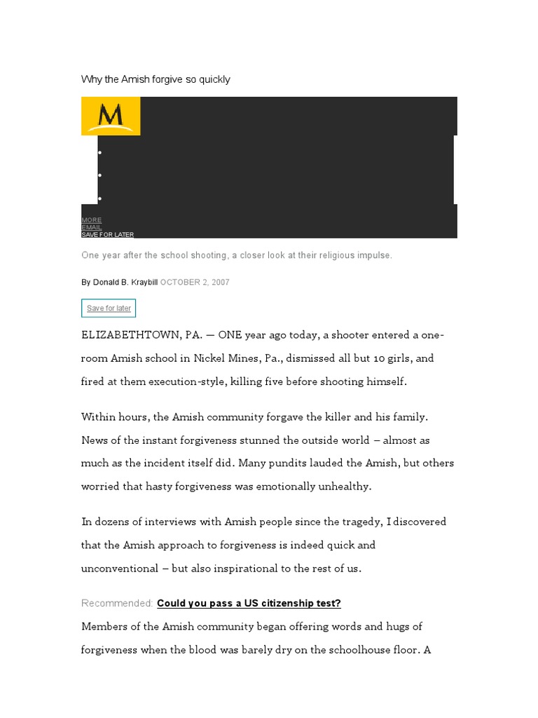 Why The Amish Forgive So Quickly | PDF | Abolitionism In The United ...