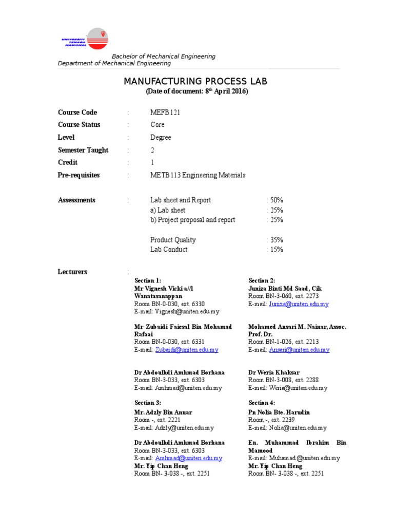 Manufacturing Process Lab | PDF | Engineering | Mechanical Engineering