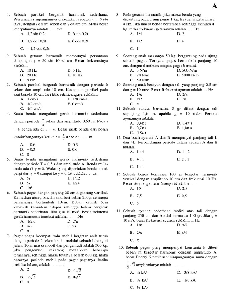 Soal Uh Getaran Harmonik Sederhana | PDF