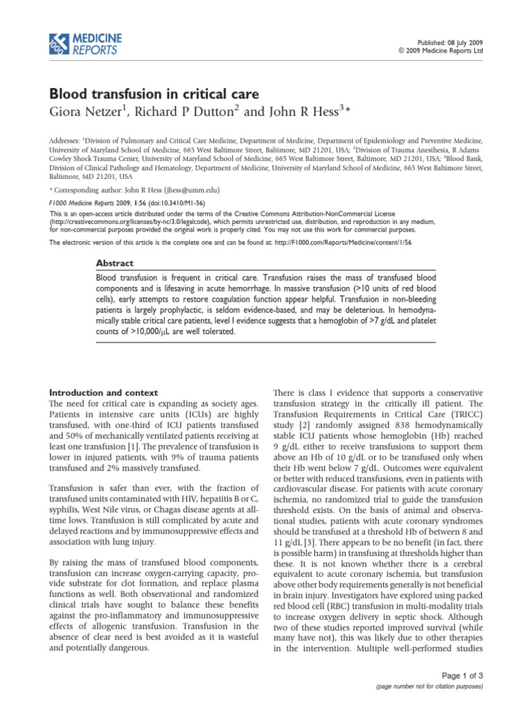 Blood Transfusion in Critical Care: Giora Netzer, Richard P Dutton and ...