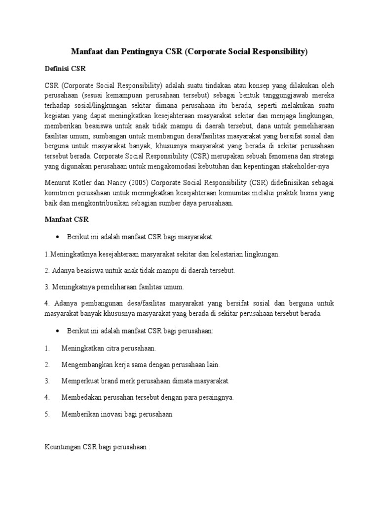 Manfaat Dan Pentingnya CSR | PDF