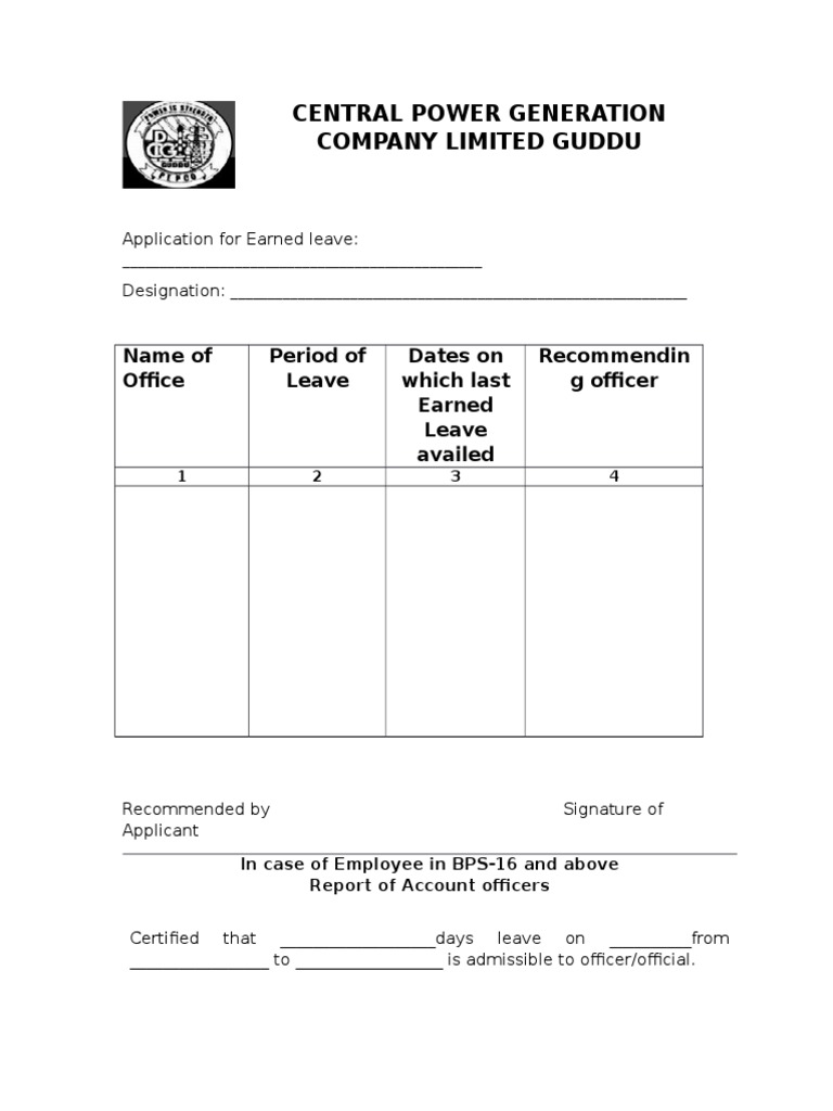Earned Leave Application Form | PDF