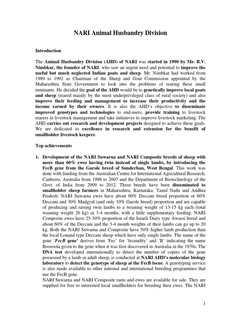 NARI Animal Husbandry Division | PDF | Sheep | Goat
