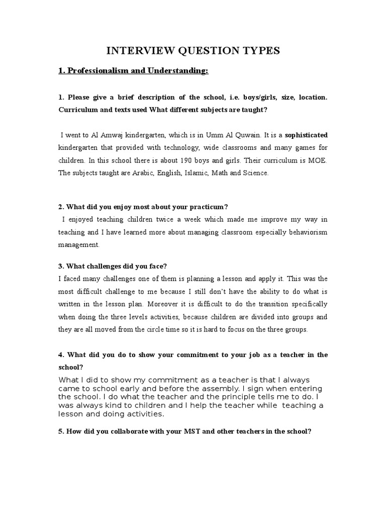 Interview Question Types | PDF | Lesson Plan | Teachers