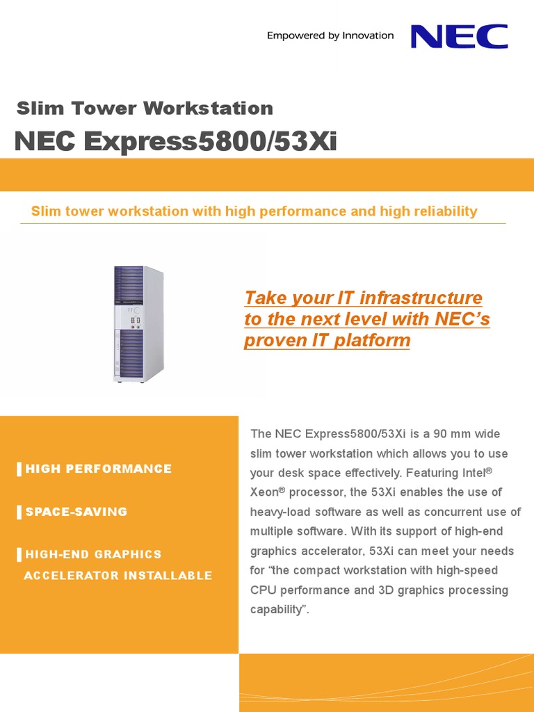 NEC Express5800/53Xi: Slim Tower Workstation | PDF | Workstation | Central Processing Unit