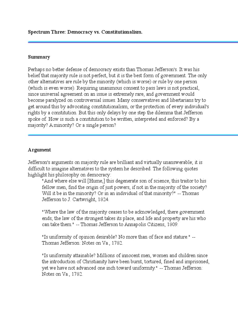 Spectrum Three: Democracy vs. Constitutionalism | PDF | Thomas ...