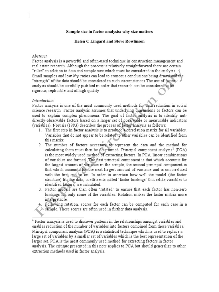 Sample Size in Factor Analysis: Why Size Matters Helen C Lingard and ...