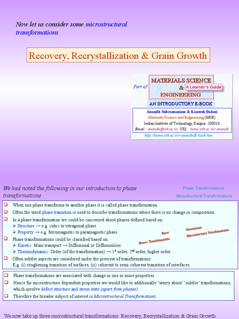 Recovery Recrystallization Grain Growth | Annealing (Metallurgy ...