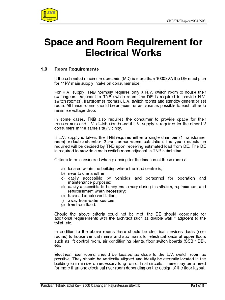 Space and Room Requirement For Electrical Works | PDF | Electrical ...