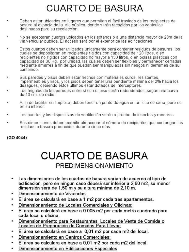 Cuarto de Basura y Bajante | PDF | Residuos | Tubería (transporte de ...