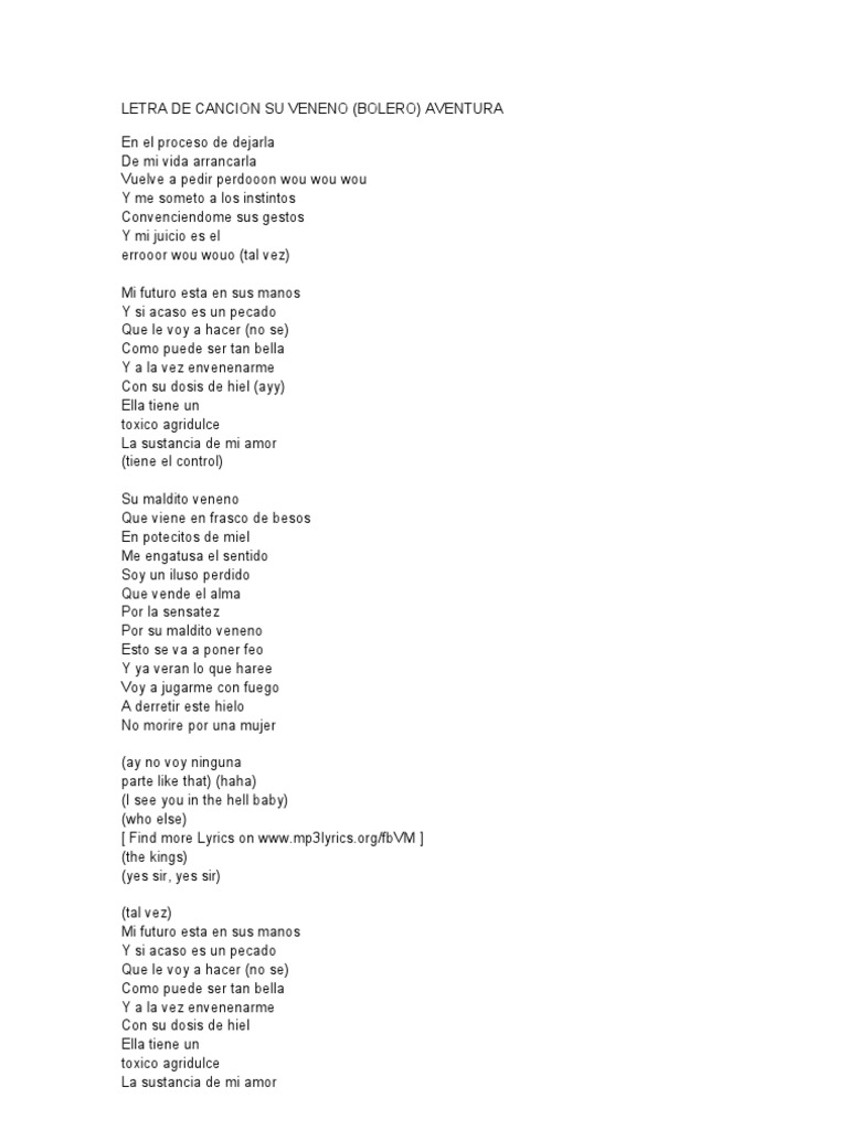 Letra de Cancion Su Bolero) | PDF