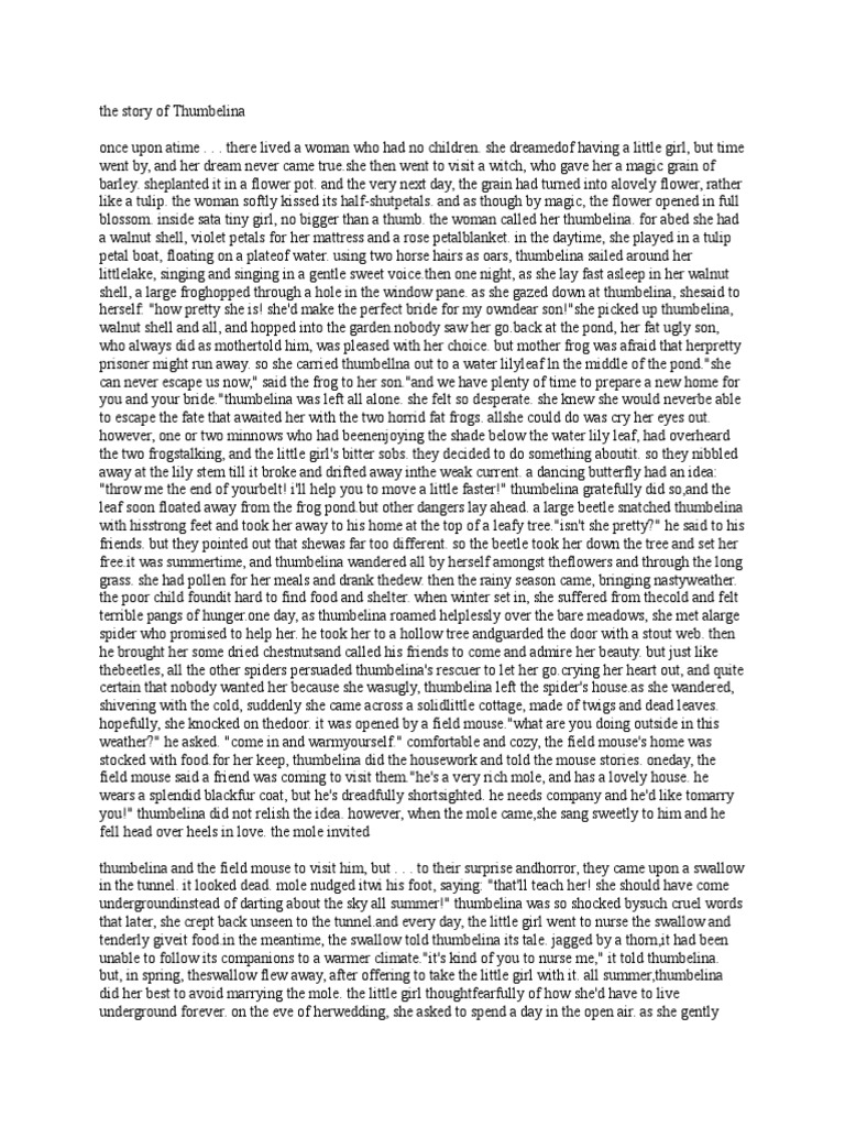 The Story of Thumbelina | Download Free PDF | Plants | Nature