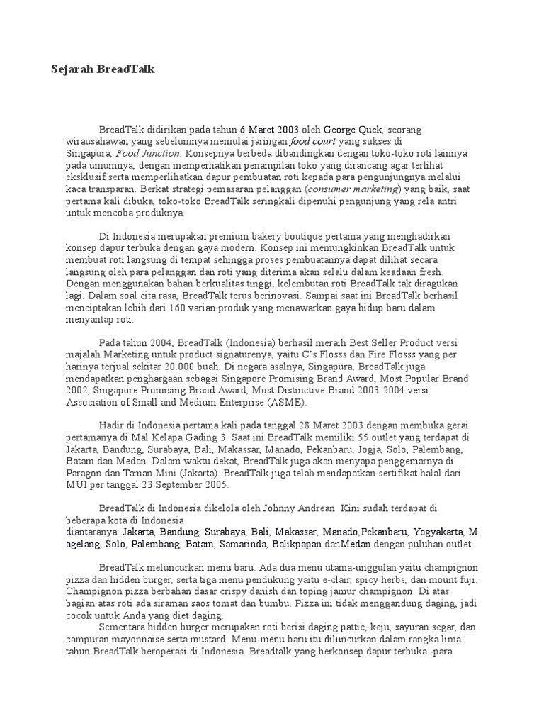 Sejarah BreadTalk | PDF
