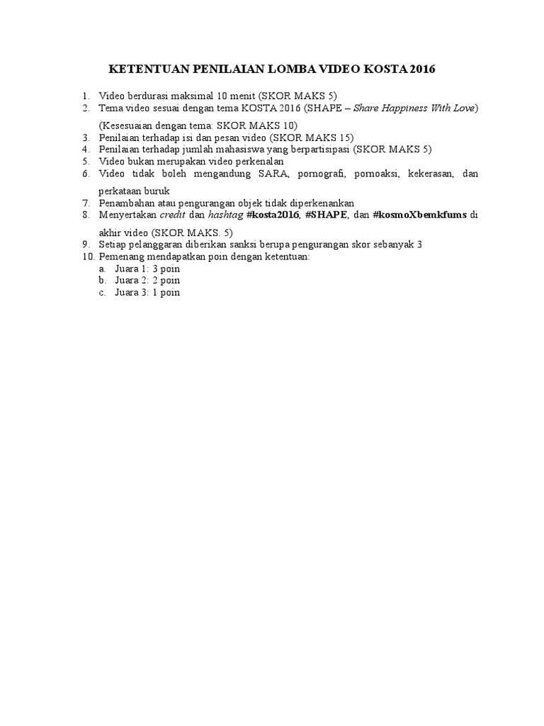 Contoh Guideline Lomba Untuk Juri | PDF