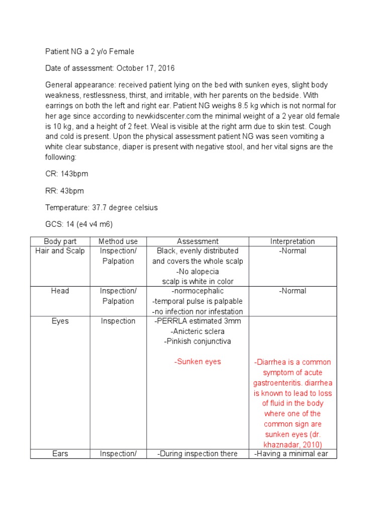 Physical Assessment AGE With Diarrhea FINAL | PDF | Thorax | Medicine