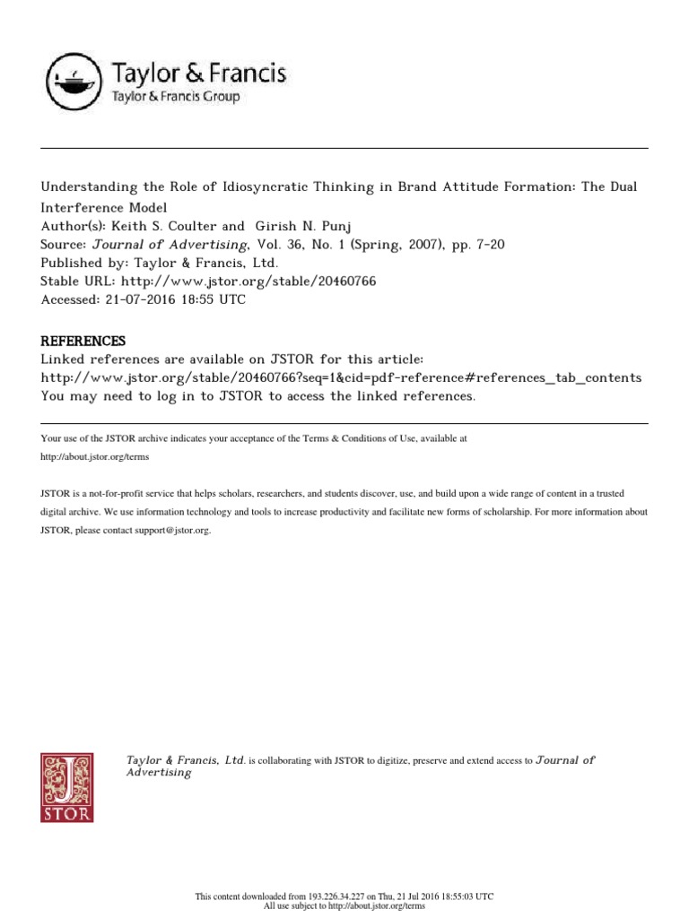 Understanding The Role of Idiosyncratic Thinking in Brand Attitude ...