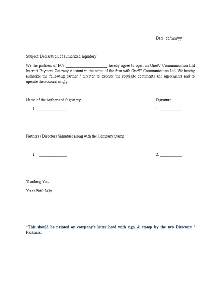 Declaration Format - Partnership - PVT LTD | PDF