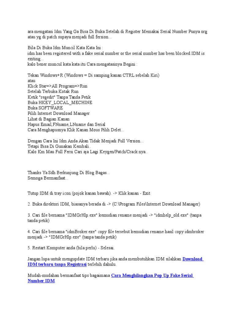 Ara Mengatasi Idm Yang Ga Bisa Di Buka Setelah Di Register Memakai Serial Number Punya Org Atau ...